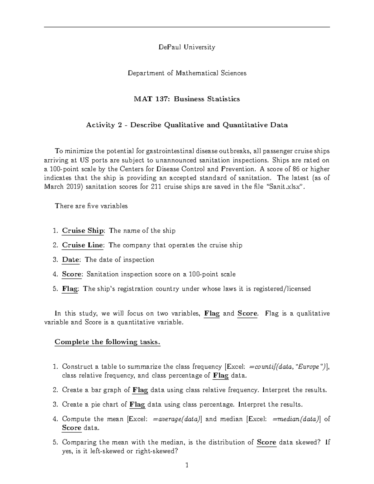 Activity 2 - Descriptive statistics - DePaul University Department of ...