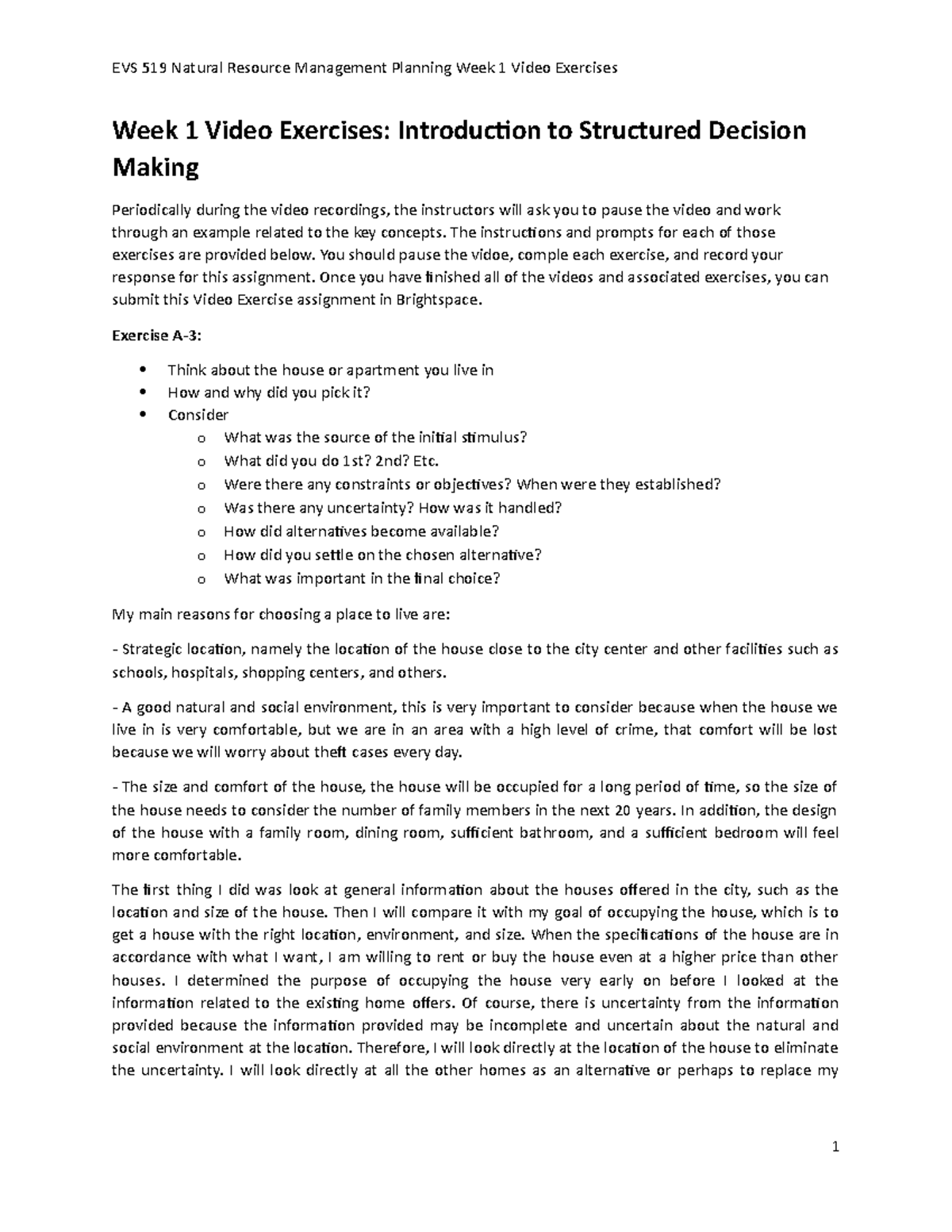 Week1Video Exercises - This is a document of assignment 1 - EVS 519 ...