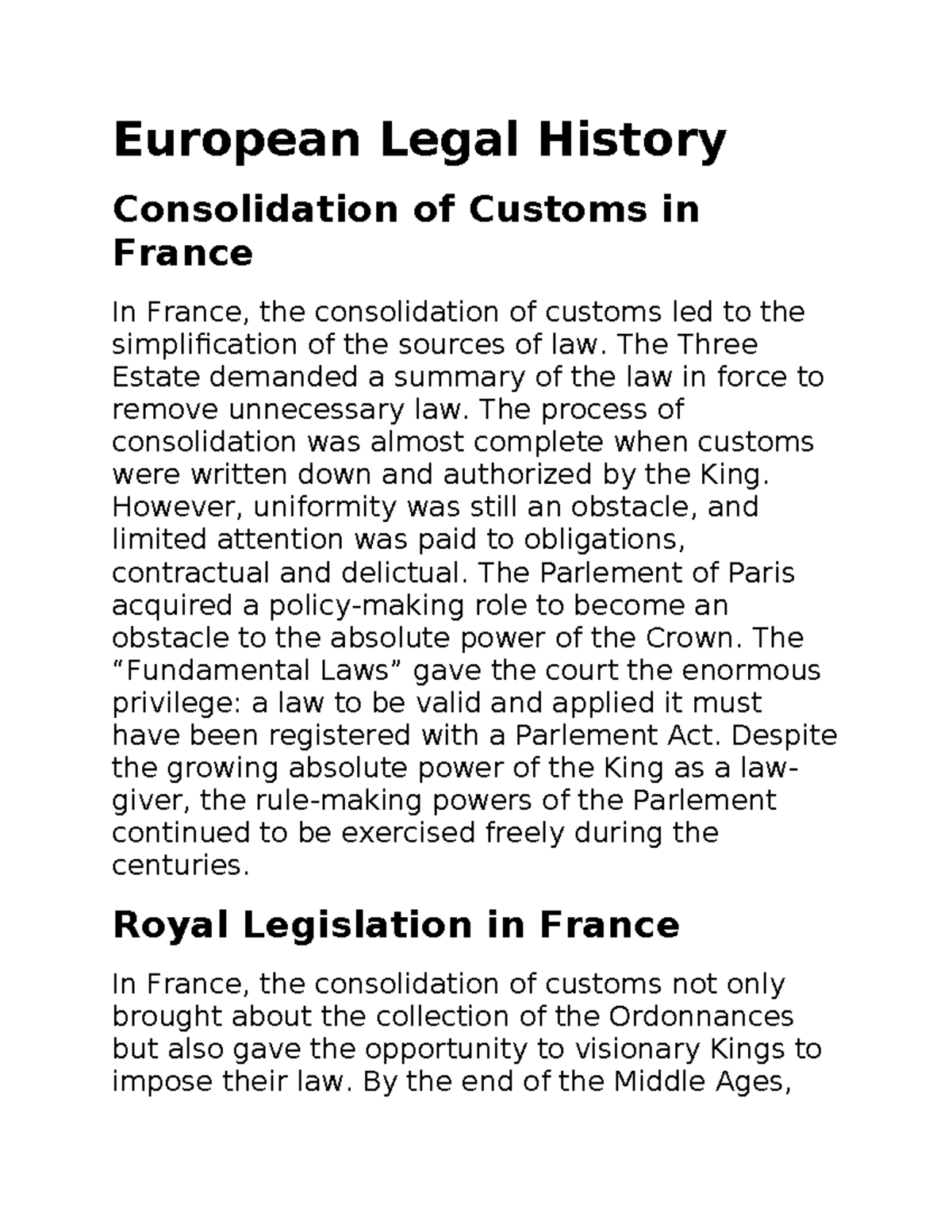 Riassunto European Legal History - European Legal History Consolidation ...