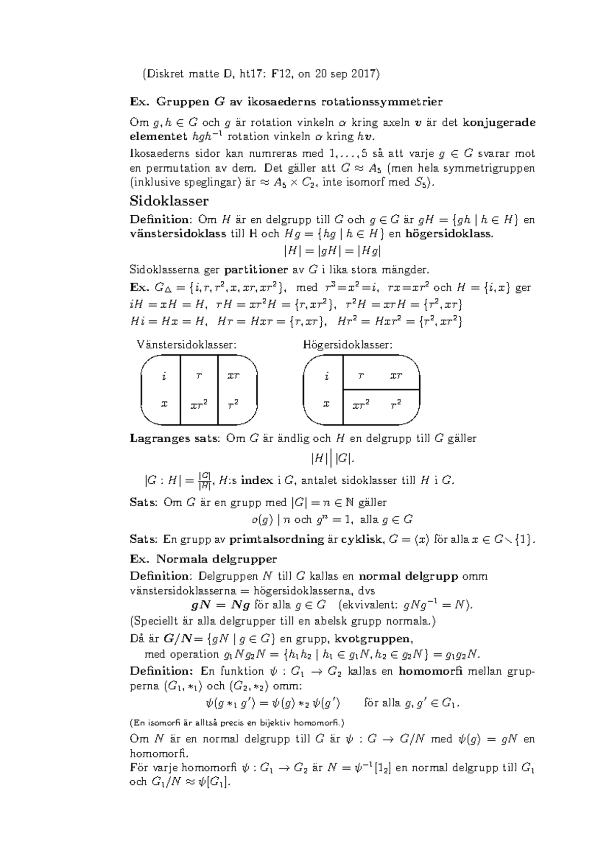 12 Lagranges sats - (Diskret matte D, ht17: F12, on 20 sep 2017) Ex ...