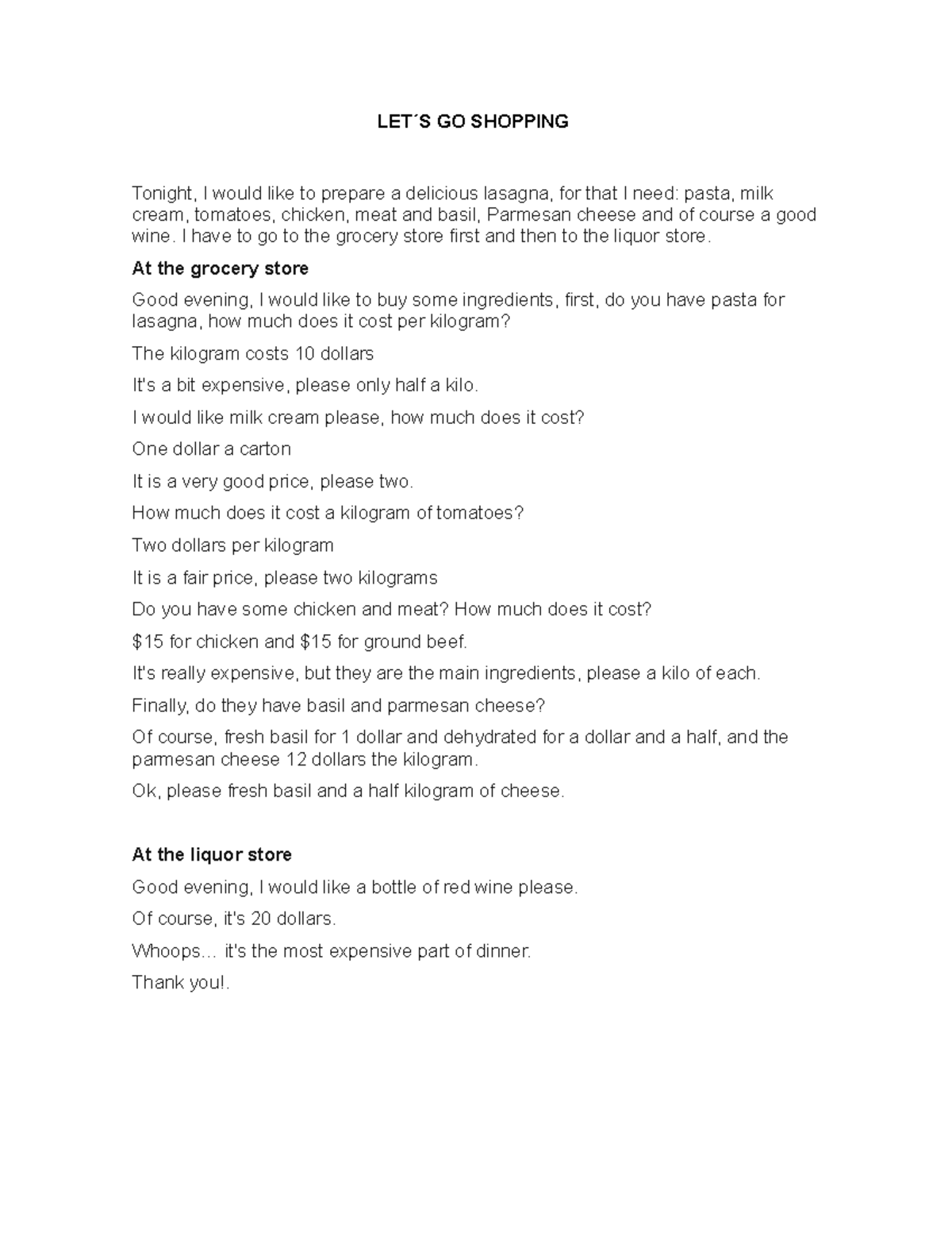 LET´S GO Shopping - 3 NIVEL INGLES DOES WORD - LET ́S GO SHOPPING ...