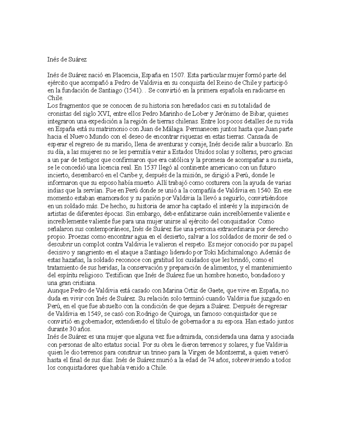 Inés - noooo - Inés de Suárez Inés de Suárez nació en Placencia, España ...