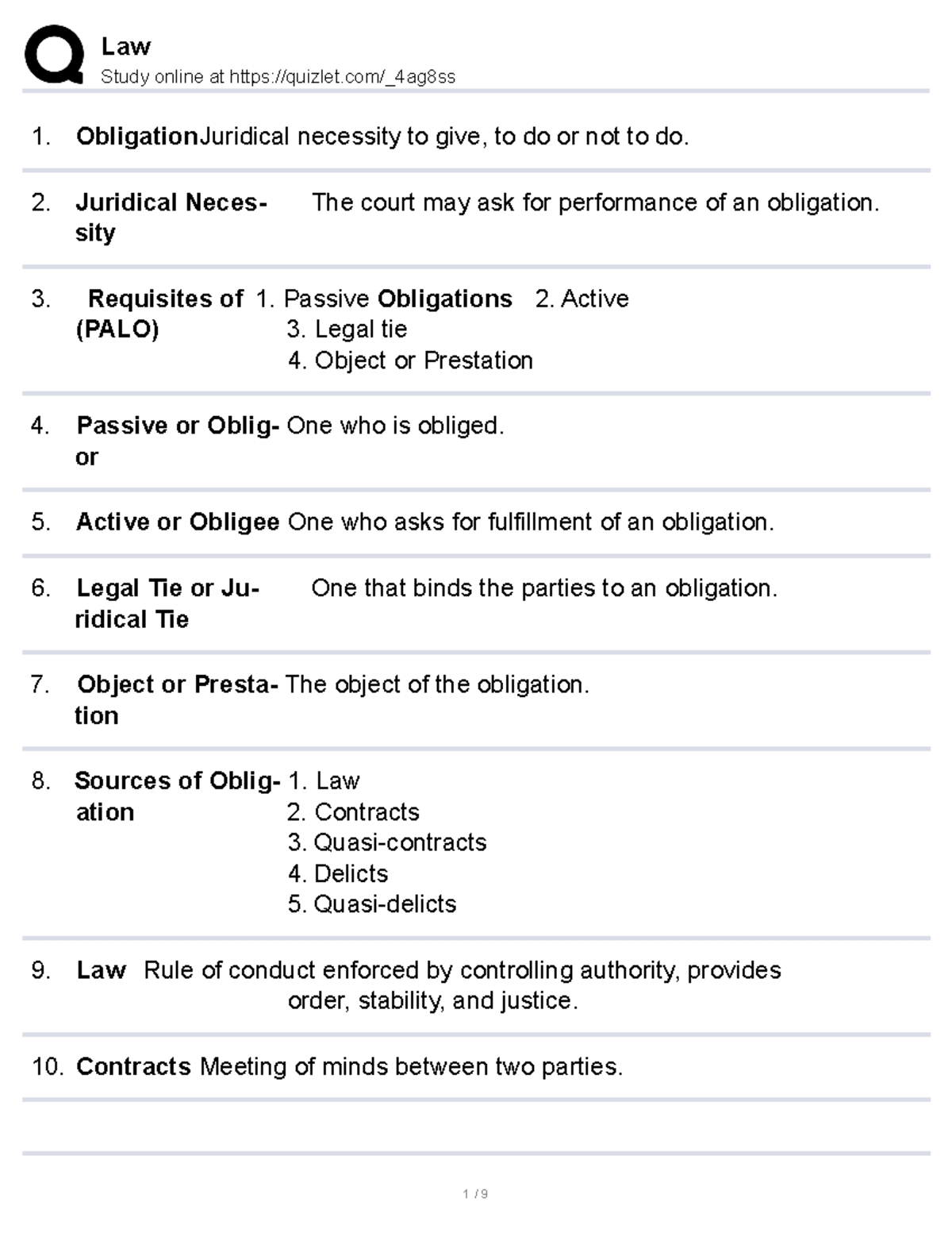 Law in Obligations - Study online at quizlet/_4ag8ss ...