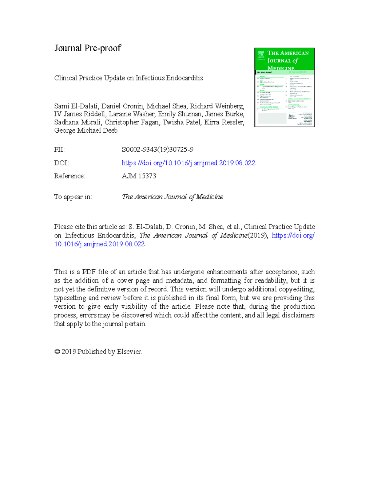 Clinical Practice Update on Infectious Endocarditis - 1016/j.amjmed ...