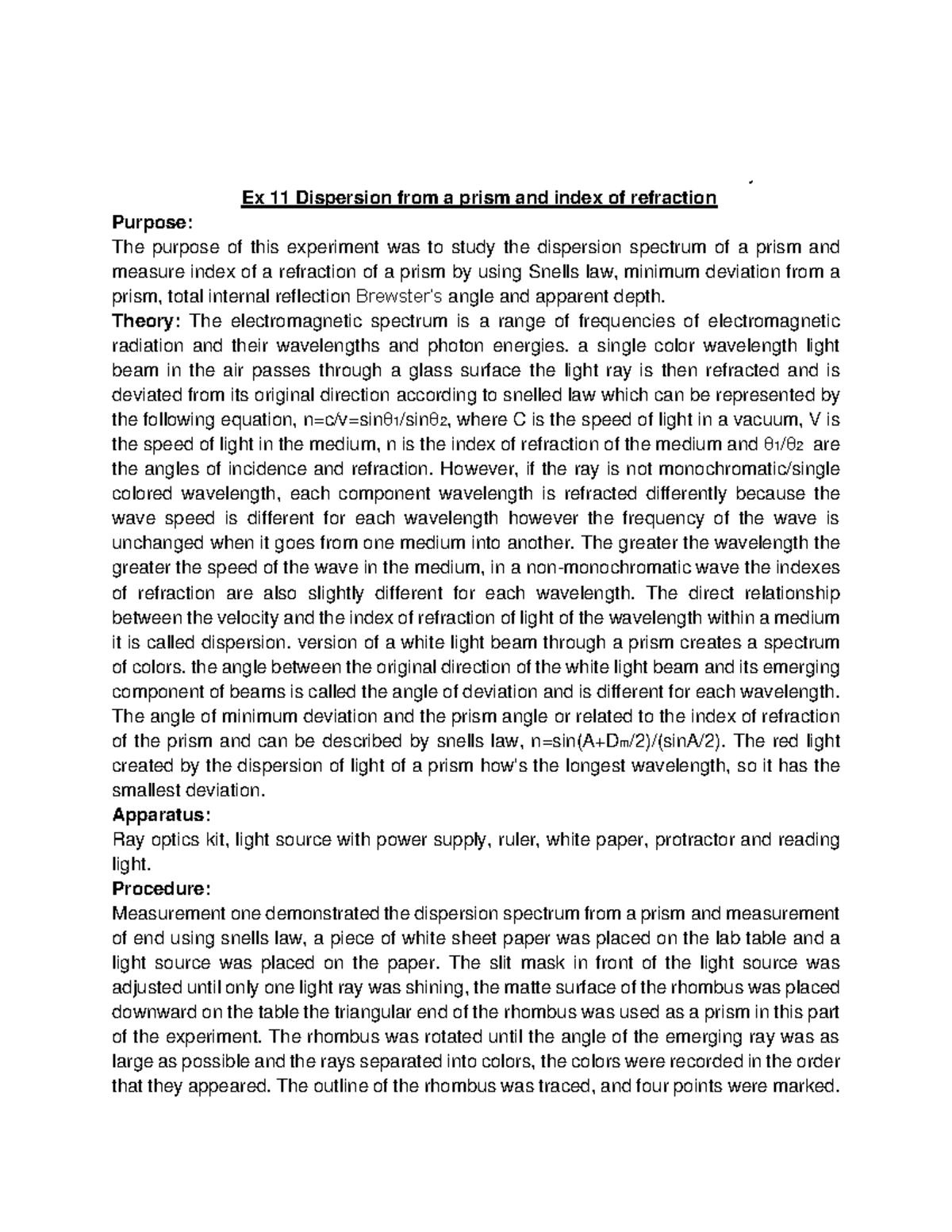 Ex11 phy2 - ex11 phy2.pdf - Domenica Nunez 4/13/ PHY2049L General Physics Lab 2 Ex 11 Dispersion ...