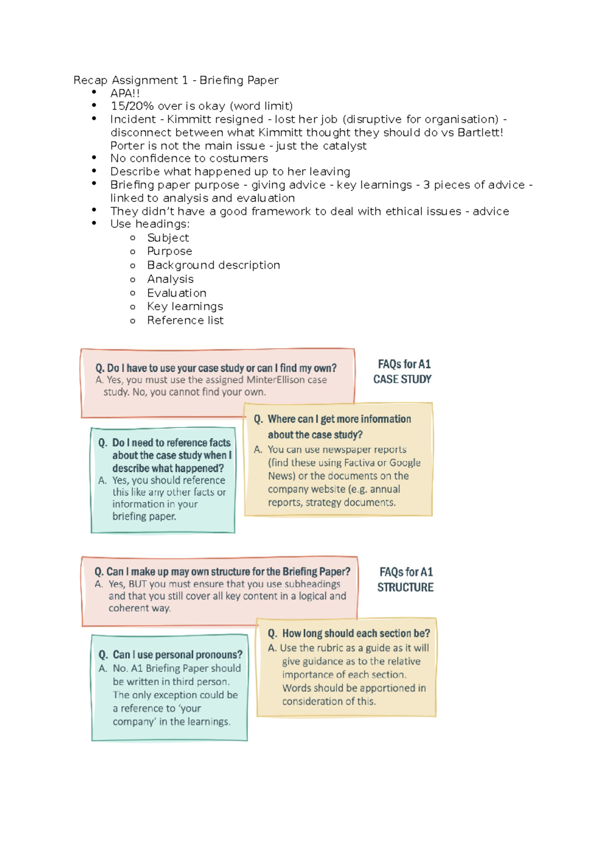 Recap Assignment 1 Summary For A1 Recap Assignment 1 Briefing