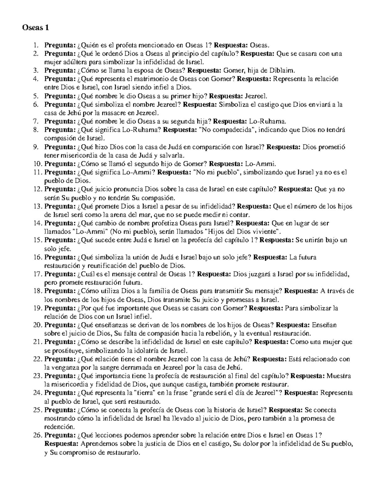 Preguntas Y Respuestas DE Oseas 1 A.L 12 - Oseas 1 1. Pregunta: ¿Quién es el profeta mencionado ...
