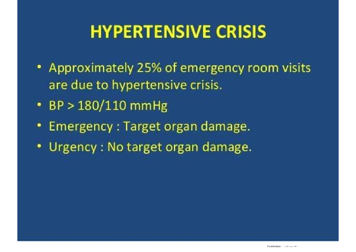 Hypertensive Crisis - physiology pathology - Studocu
