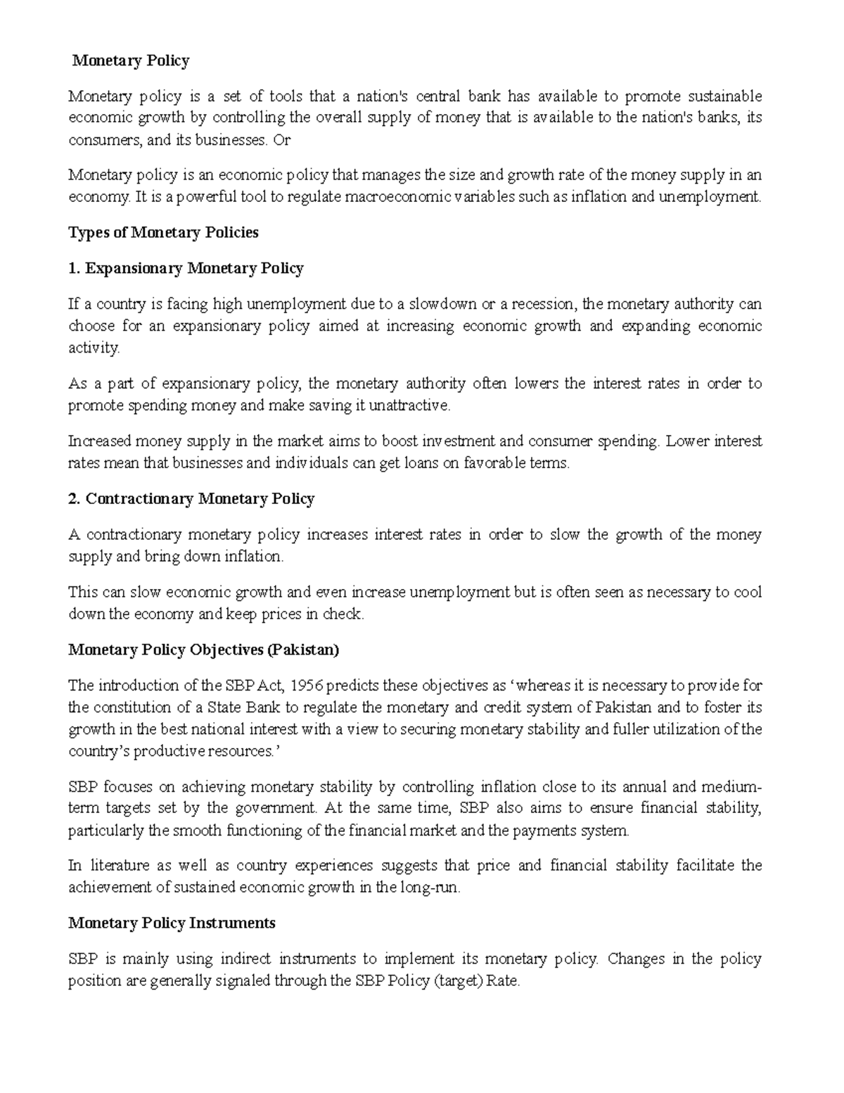 Monetary Policy - Monetary Policy Monetary policy is a set of tools ...