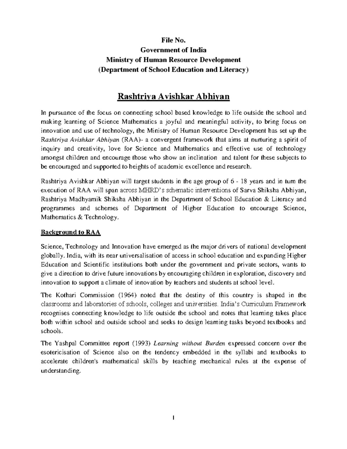 Order of RAA Guidelines - File No. Government of India Ministry of ...