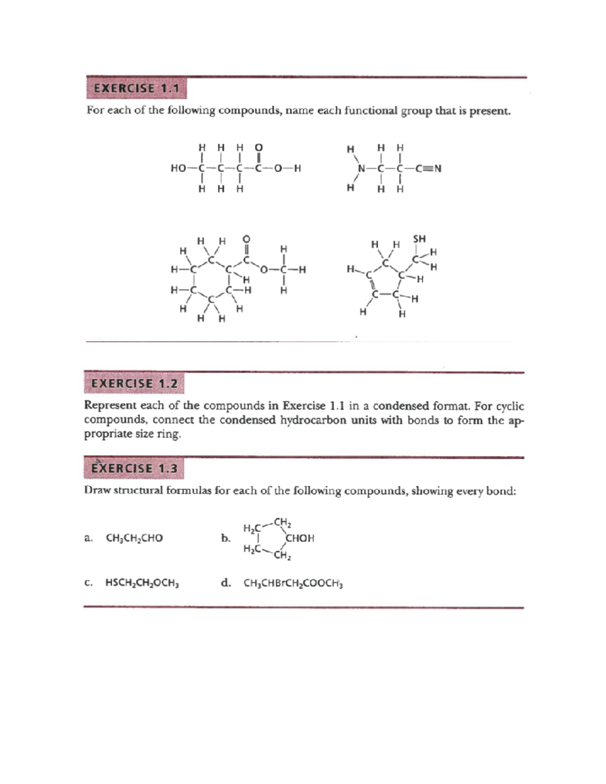 ORGO 1 Homework Probs - EXERCISE 1 For each of the following compounds ...