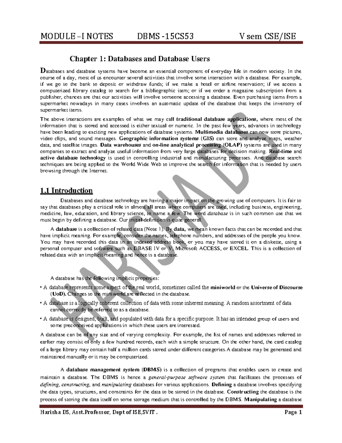 Dbms-Module 1 notes - blahblah - Chapter 1: Databases and Database ...