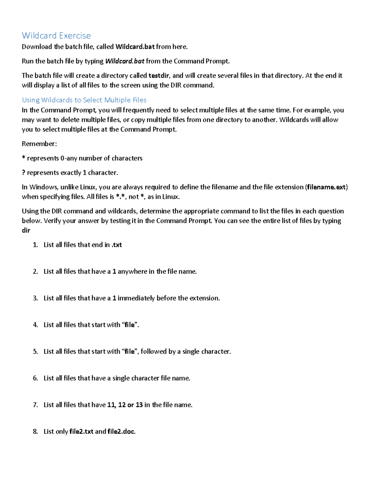 Wildcard exercise - For Practice - Wildcard Exercise Download the batch ...