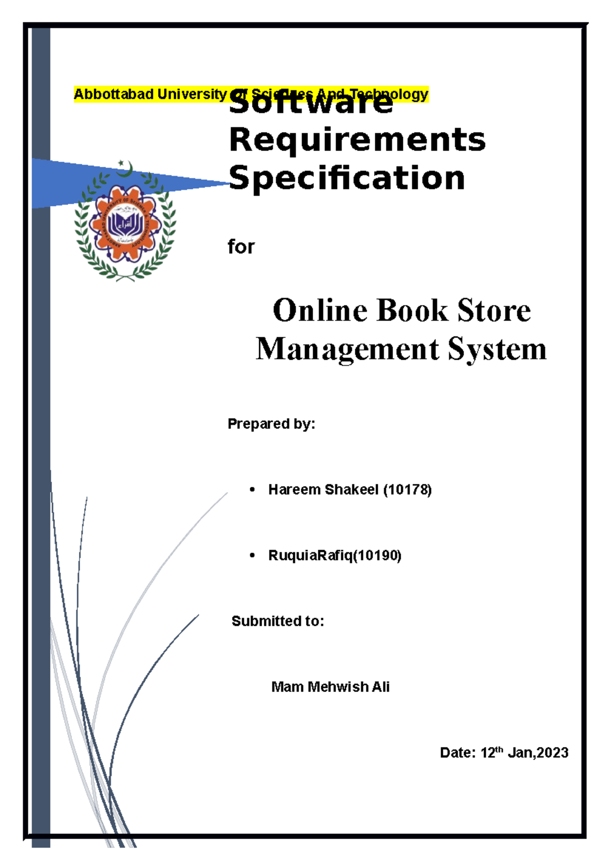 Srs online book store management-1 - Abbottabad University Of Sciences ...