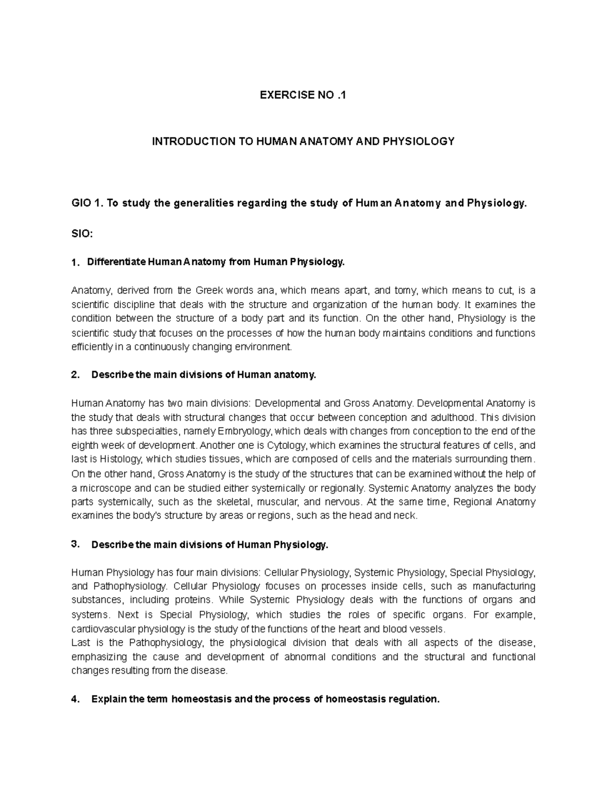 #1 - Intro to Anatomy - EXERCISE NO. INTRODUCTION TO HUMAN ANATOMY AND ...