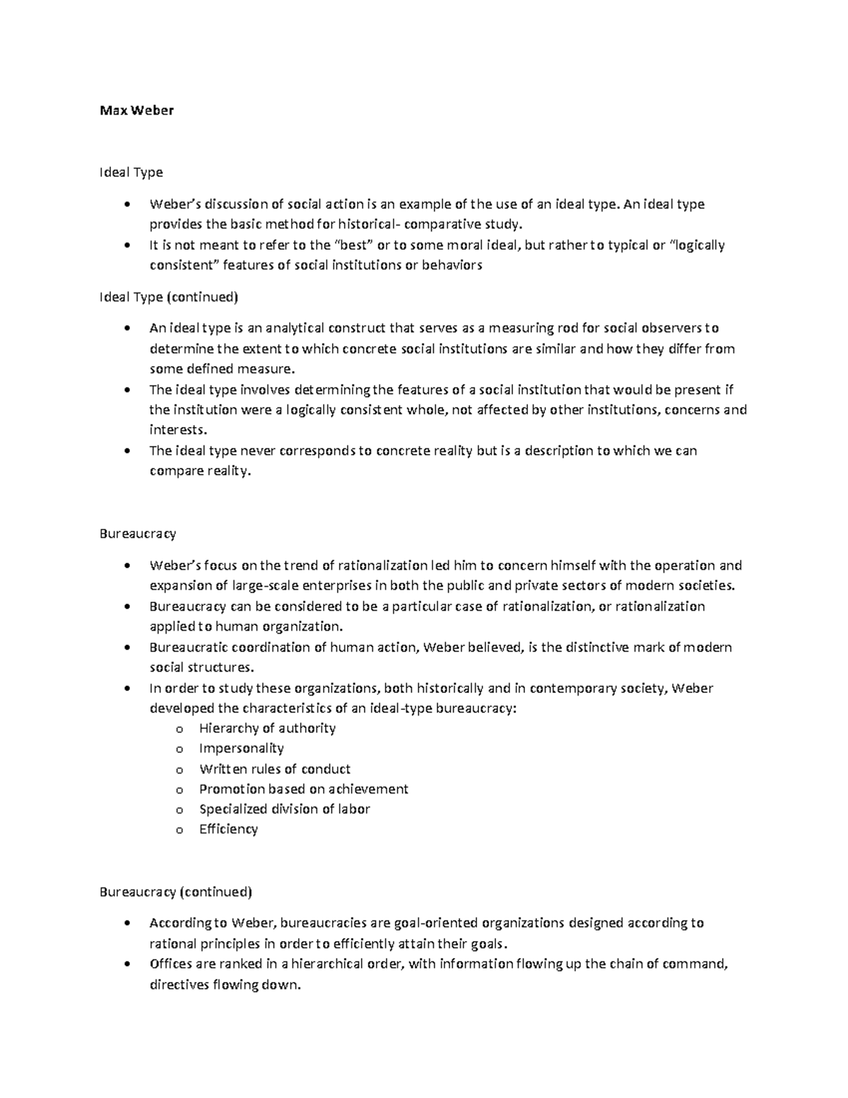 Max Weber: Bureaucracy - Max Weber Ideal Type Weber’s discussion of ...