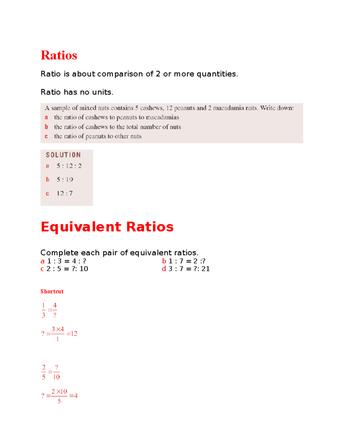 Ratios and rates - My notes - Ratios Ratio is about comparison of 2 or ...