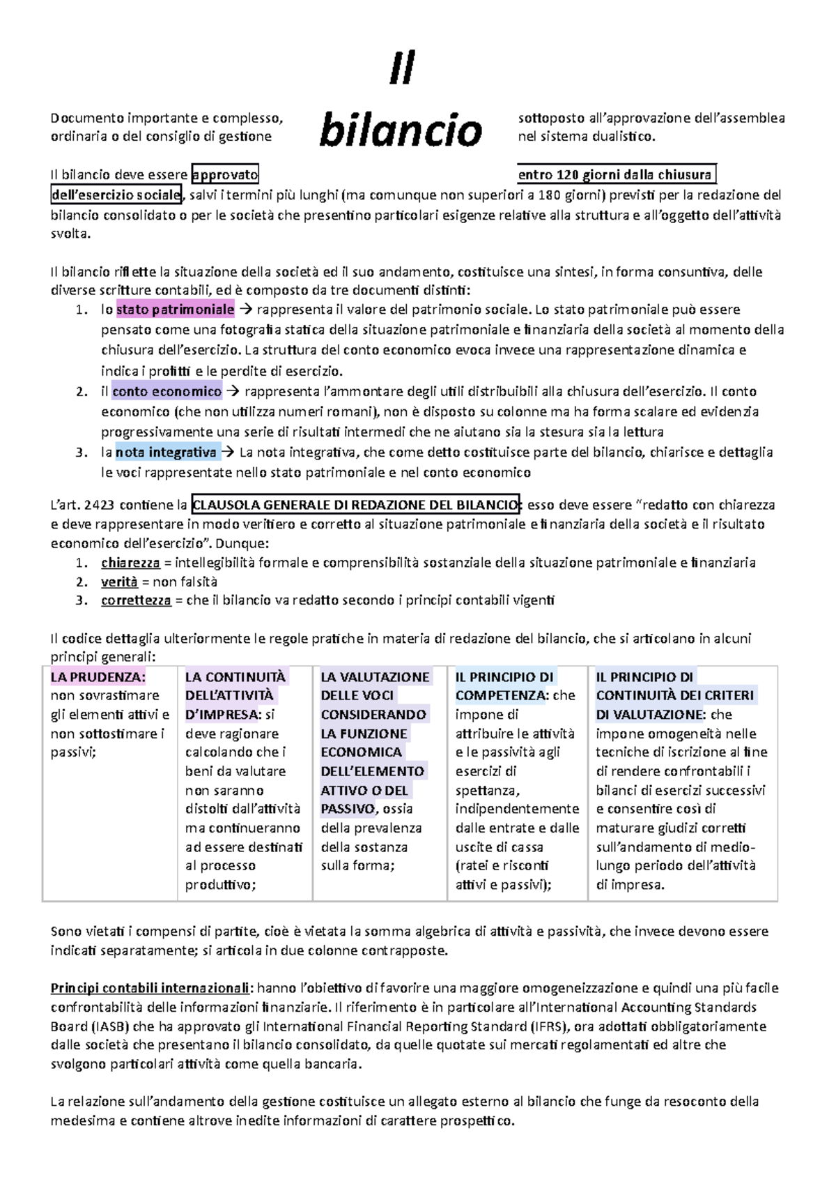 Schema Bilancio - Documento importante e complesso, sottoposto all ...
