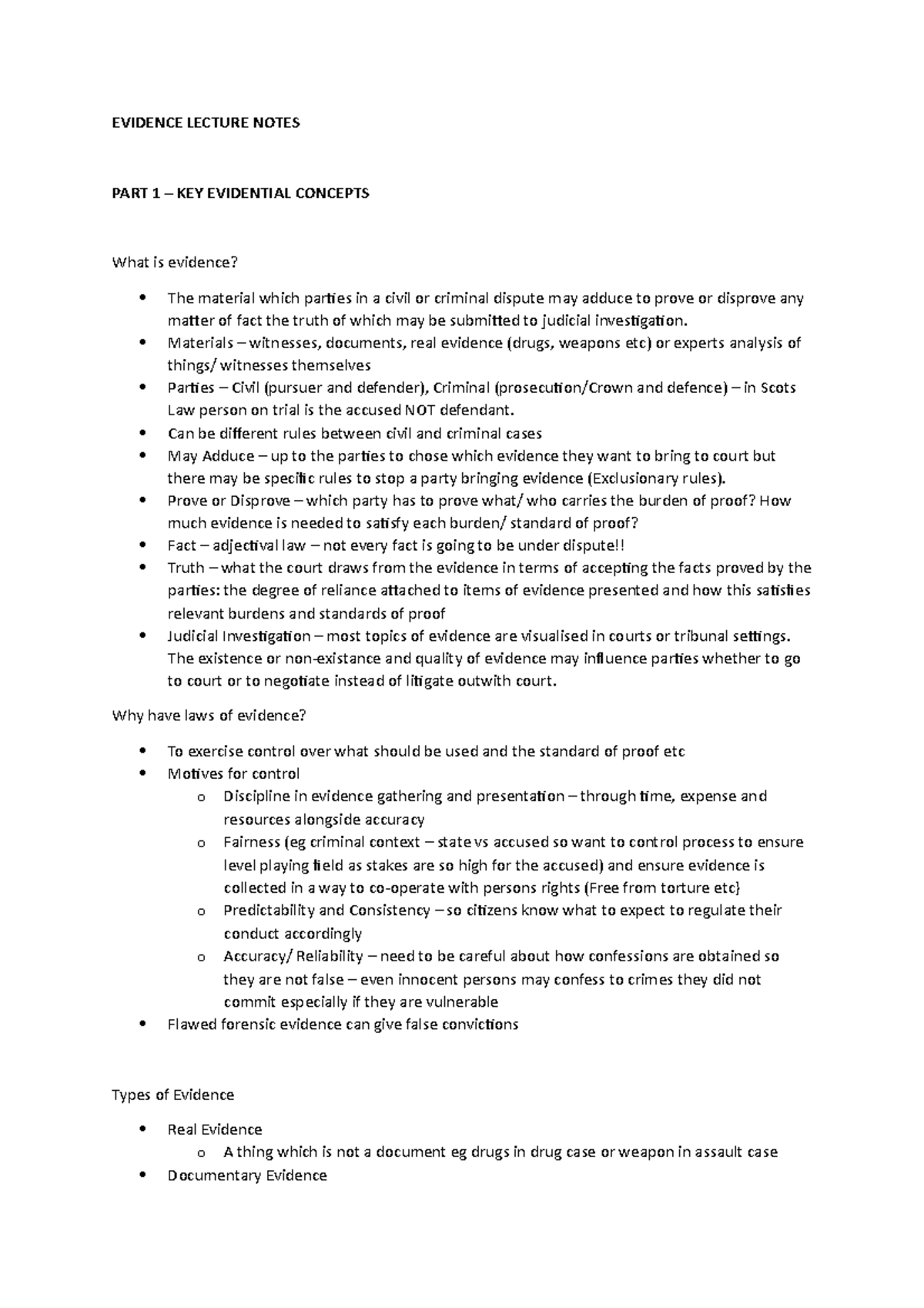 Part 1 Lecture Notes - Key Evidential Concepts - EVIDENCE LECTURE NOTES ...