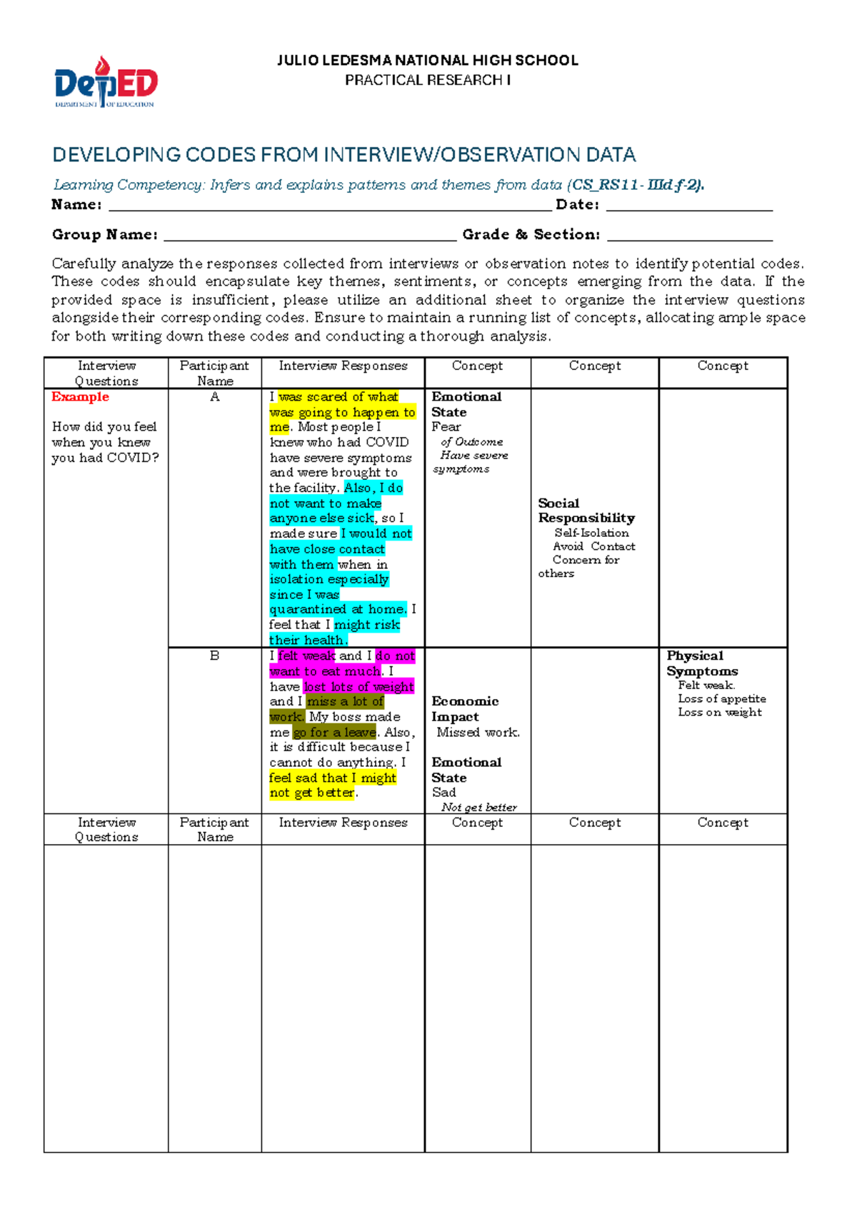 Developing Codes FROM Interview Observation DATA - JULIO LEDESMA ...
