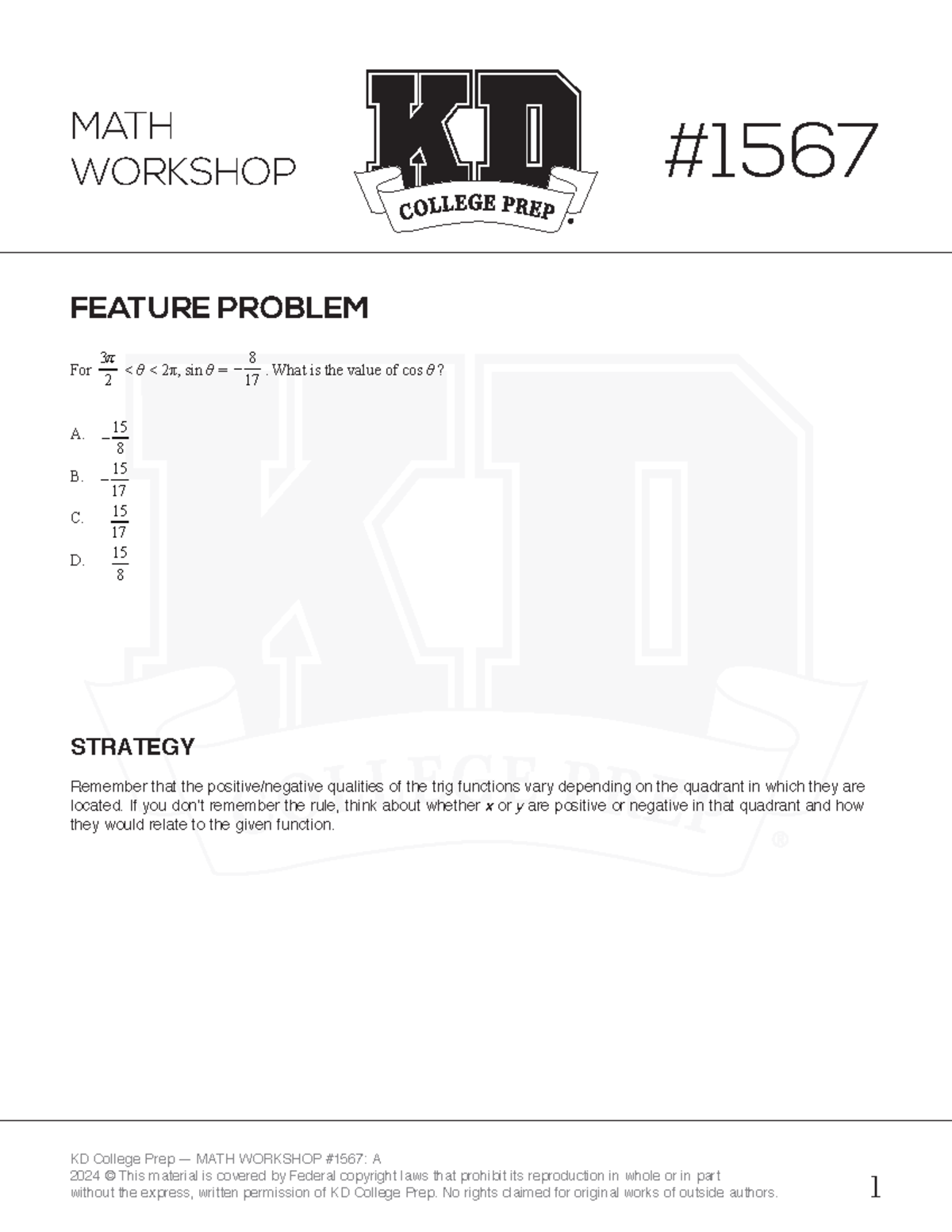 Math 1567 ver A - SAT - KD College Prep — MATH WORKSHOP #1567: A 2024 ...