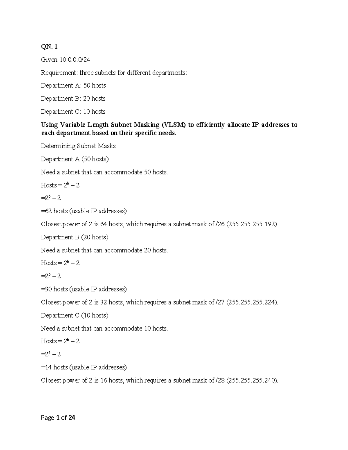 Networks - This short brief on networking approach - QN. 1 Given 10.0.0 ...