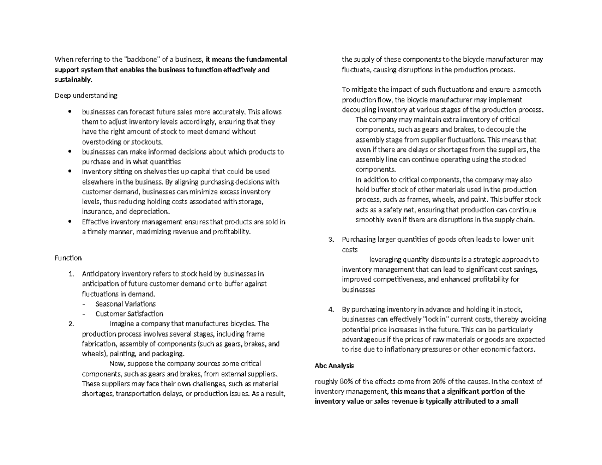 Operational Management - When referring to the "backbone" of a business ...