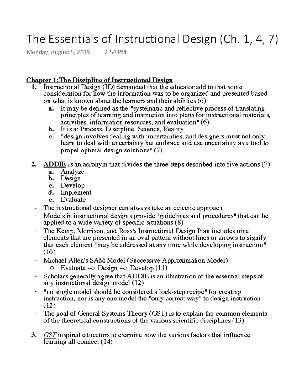 The Essentials of Instructional Design (Ch. 1, 4, 7) - Warning: TT ...