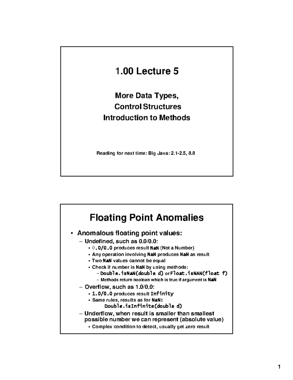 Introduction to methods - Floating Point Anomalies • Anomalous floating point values ...