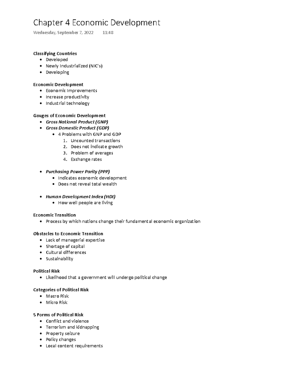Chapter 4 Economic Development - Classifying Countries - Developed ...