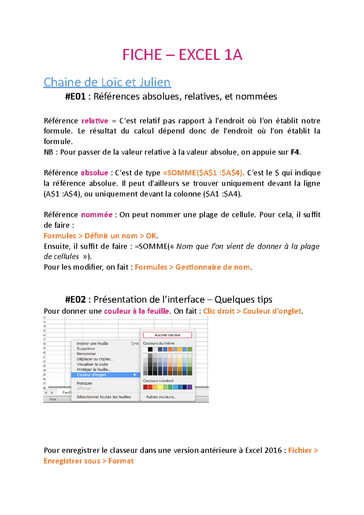 Excel-partiel - Exemple - FICHE – EXCEL 1A Chaine de Loïc et Julien # ...