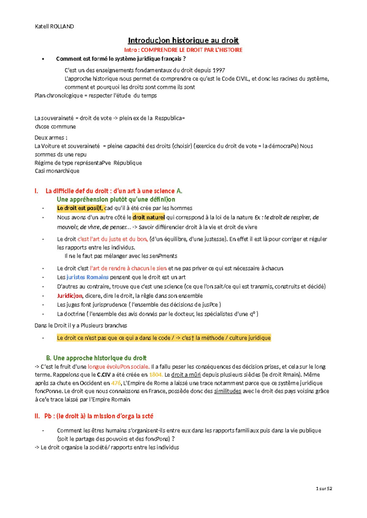 Cours CM Intro histo au droit - Introduc)on historique au droit Intro : COMPRENDRE LE DROIT PAR ...