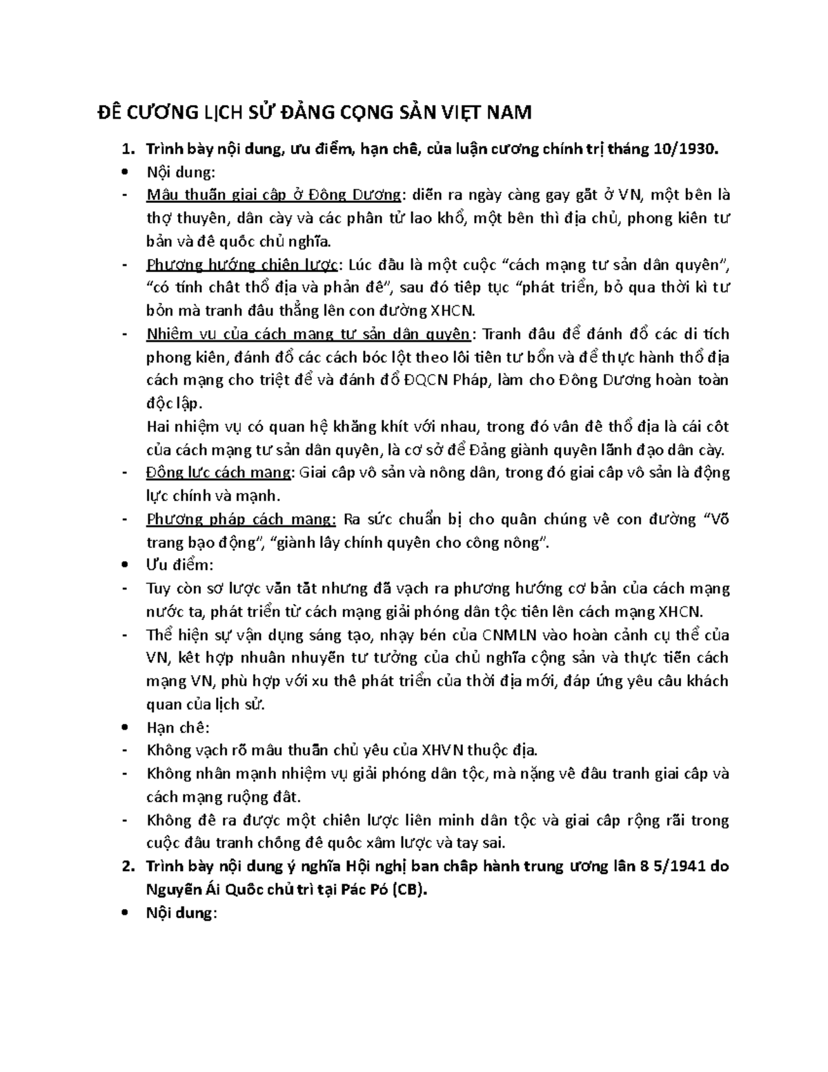 ĐỀ CƯƠNG LỊCH SỬ ĐẢNG CỘNG SẢN VIỆT NAM - ĐỀỀ C NG L CH S Đ NG C NG S N VI T NAMƯƠ Ị Ử Ả Ộ Ả Ệ 1 ...