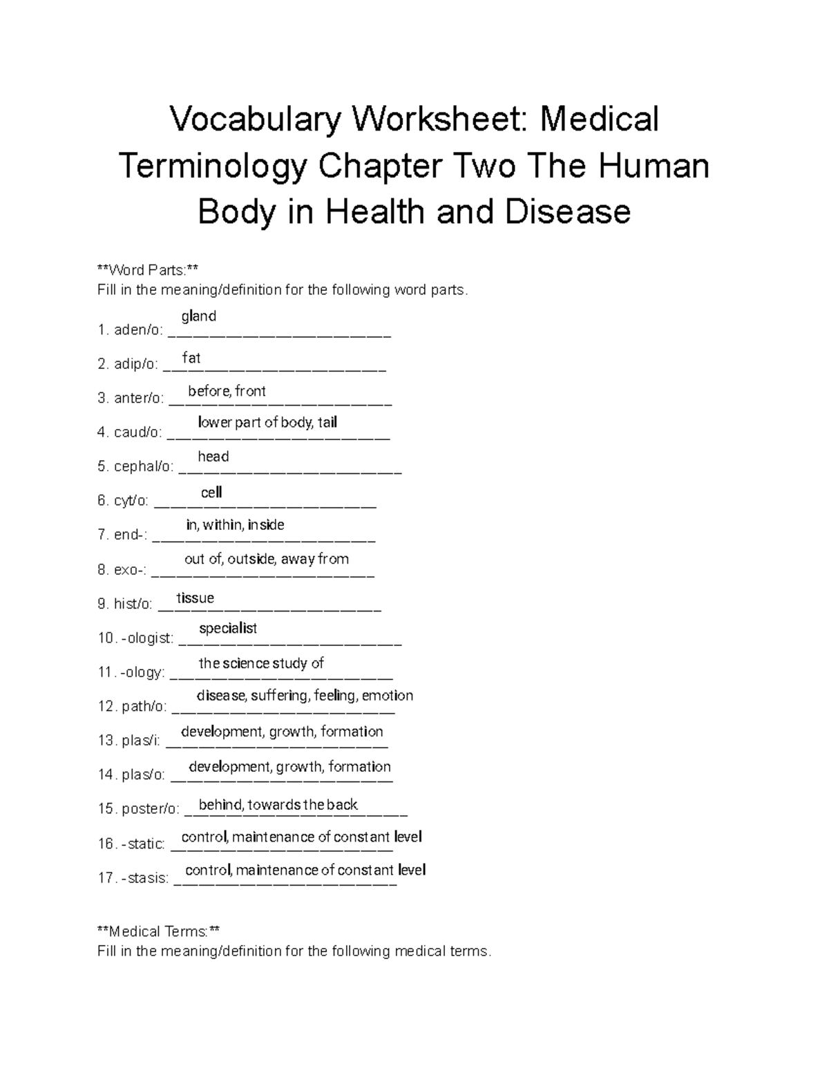+-+Vocabulary+Worksheet +Medical+Terminology+Chapter+Two+The+Human+Body ...
