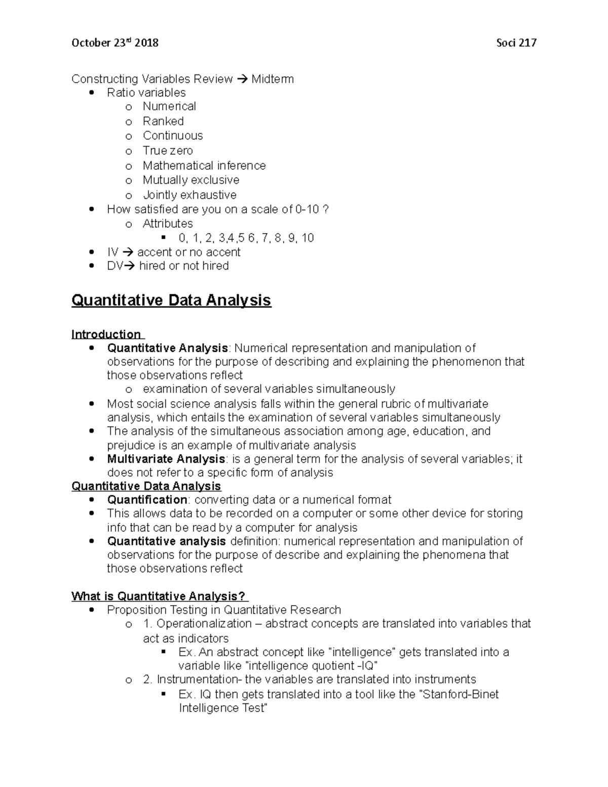 Sociology 217 Quantitative Data Analysis - October 23rd 2018 Soci 217 ...