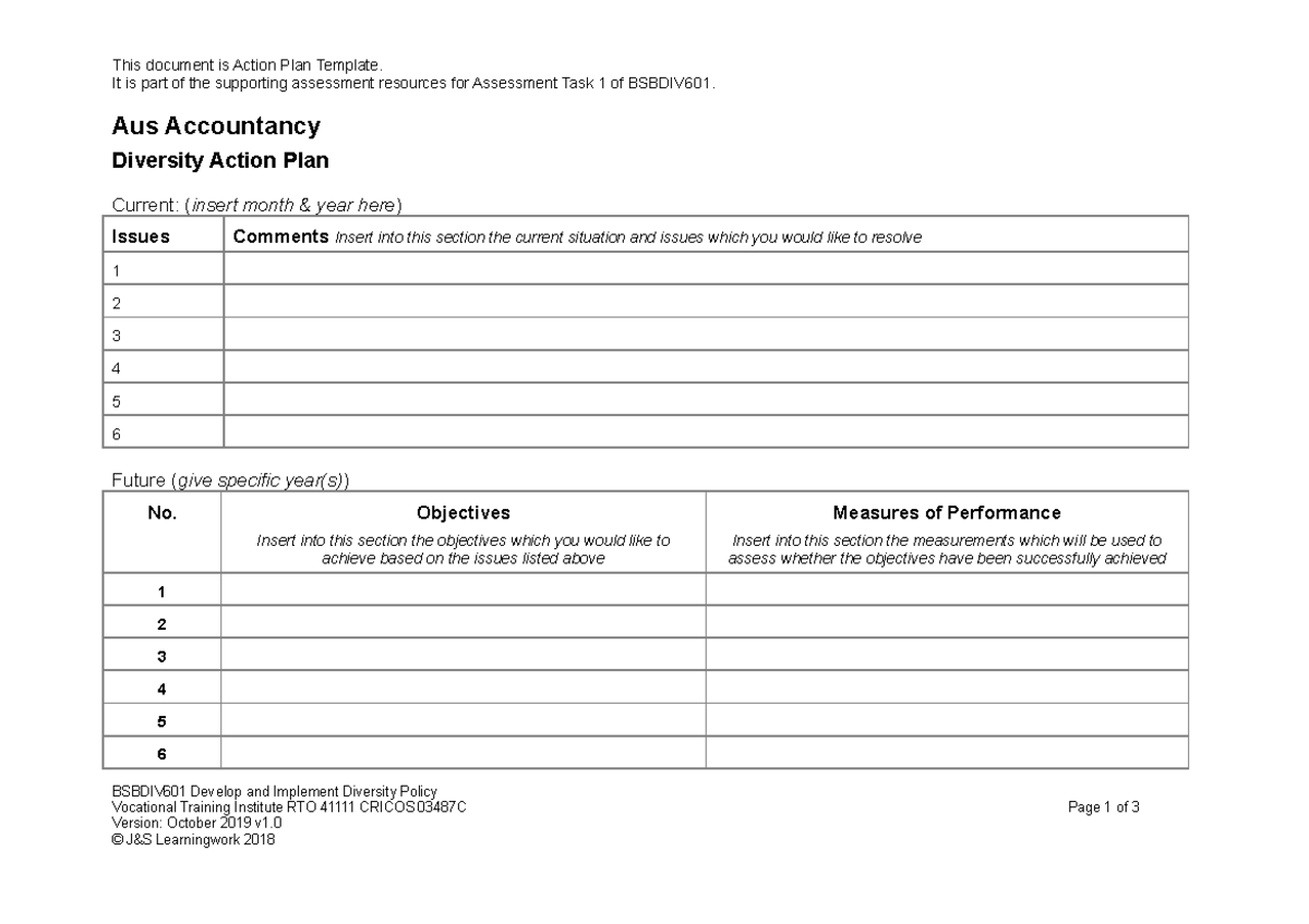 Action Plan Template - Student assessments 1 assessment file for ...