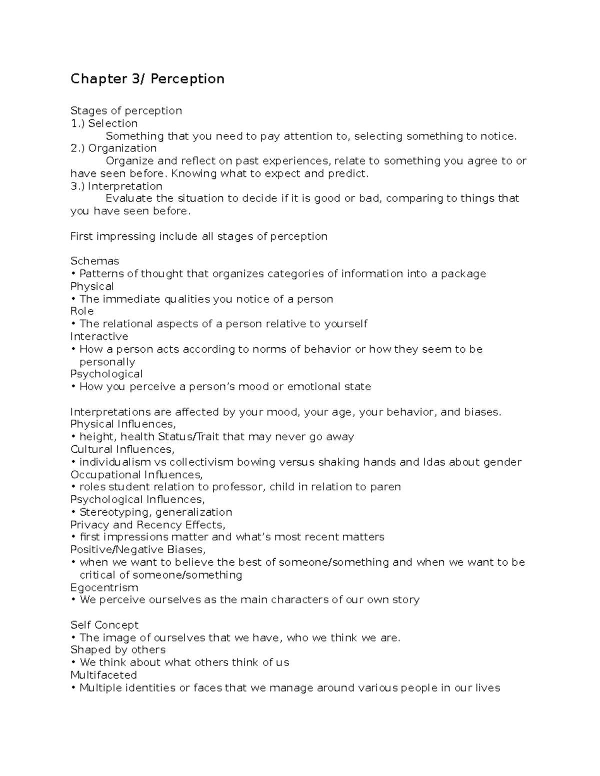 Chapter 3 - Nicholas Raes - Chapter 3/ Perception Stages of perception ...