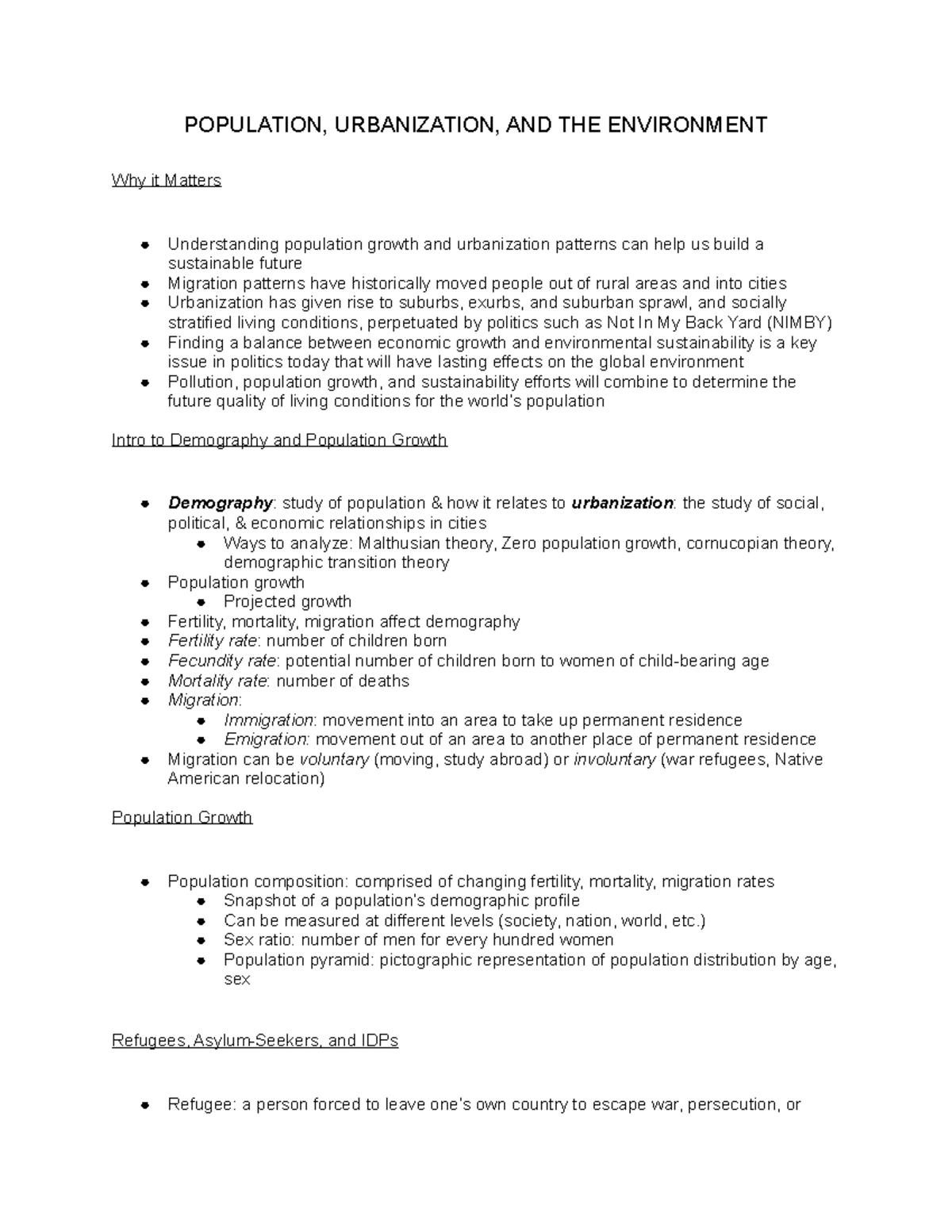Module 17 Part 1 Population, Urbanization, and the Environment ...