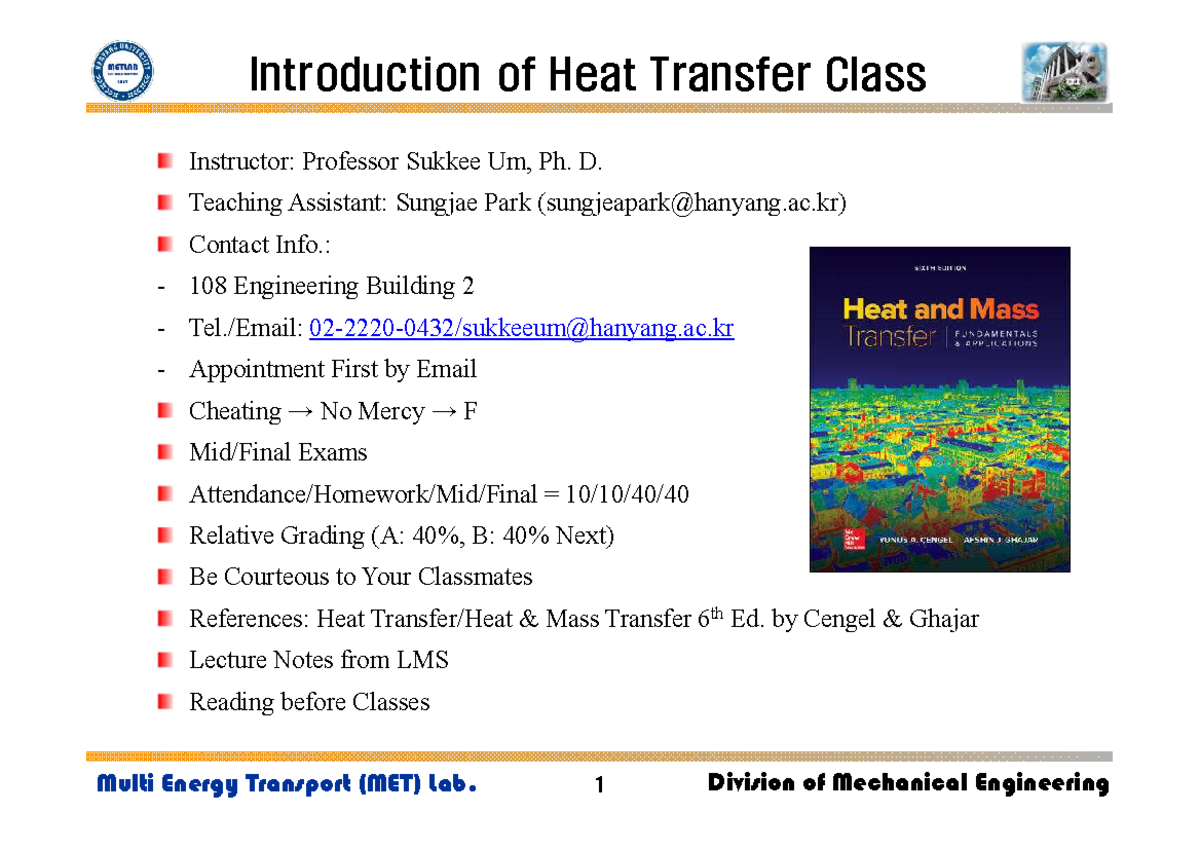 [HT 2021 Fall] Chapter 01 online f - Introduction of Heat Transfer ...