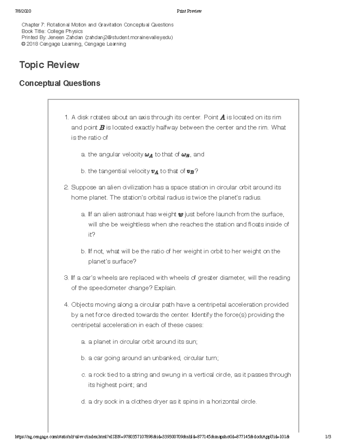 Physics- 7 Concept Questions - 7/8/2020 Print Preview - Studocu