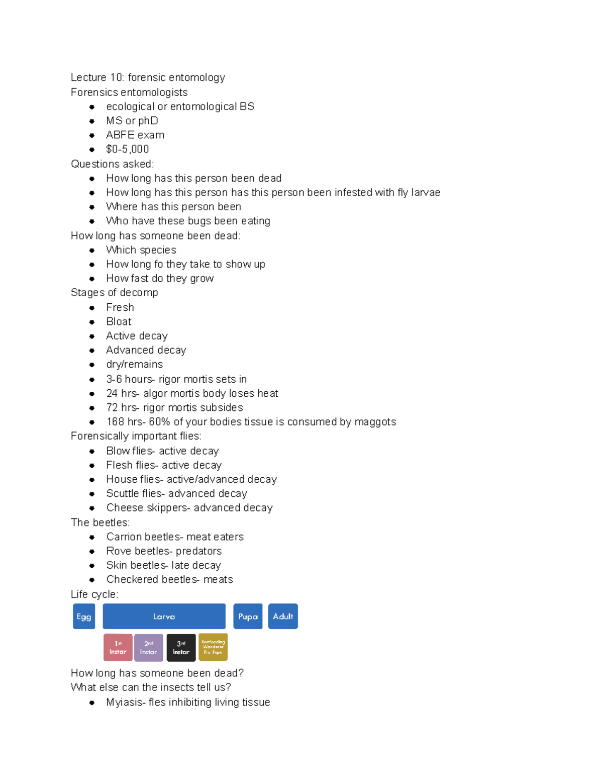 Lecture 10: Forensic Entomology - Lecture 10: forensic entomology ...
