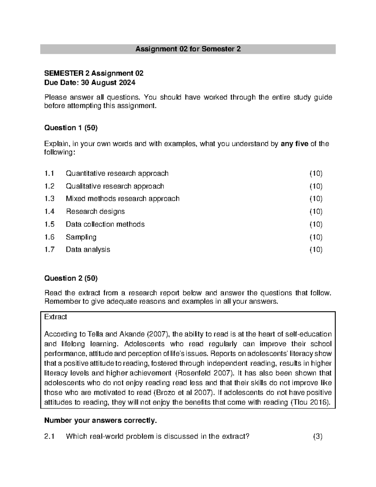 Assignmen 2 for Semester 2 - Assignment 02 for Semester 2 SEMESTER 2 Assignment 02 Due Date: 30 ...
