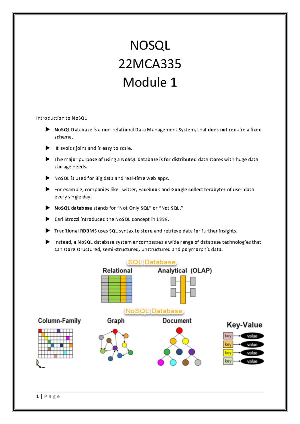 Nosql module 1 - NOSQL 22MCA Module 1 Introduction to NoSQL NoSQL ...