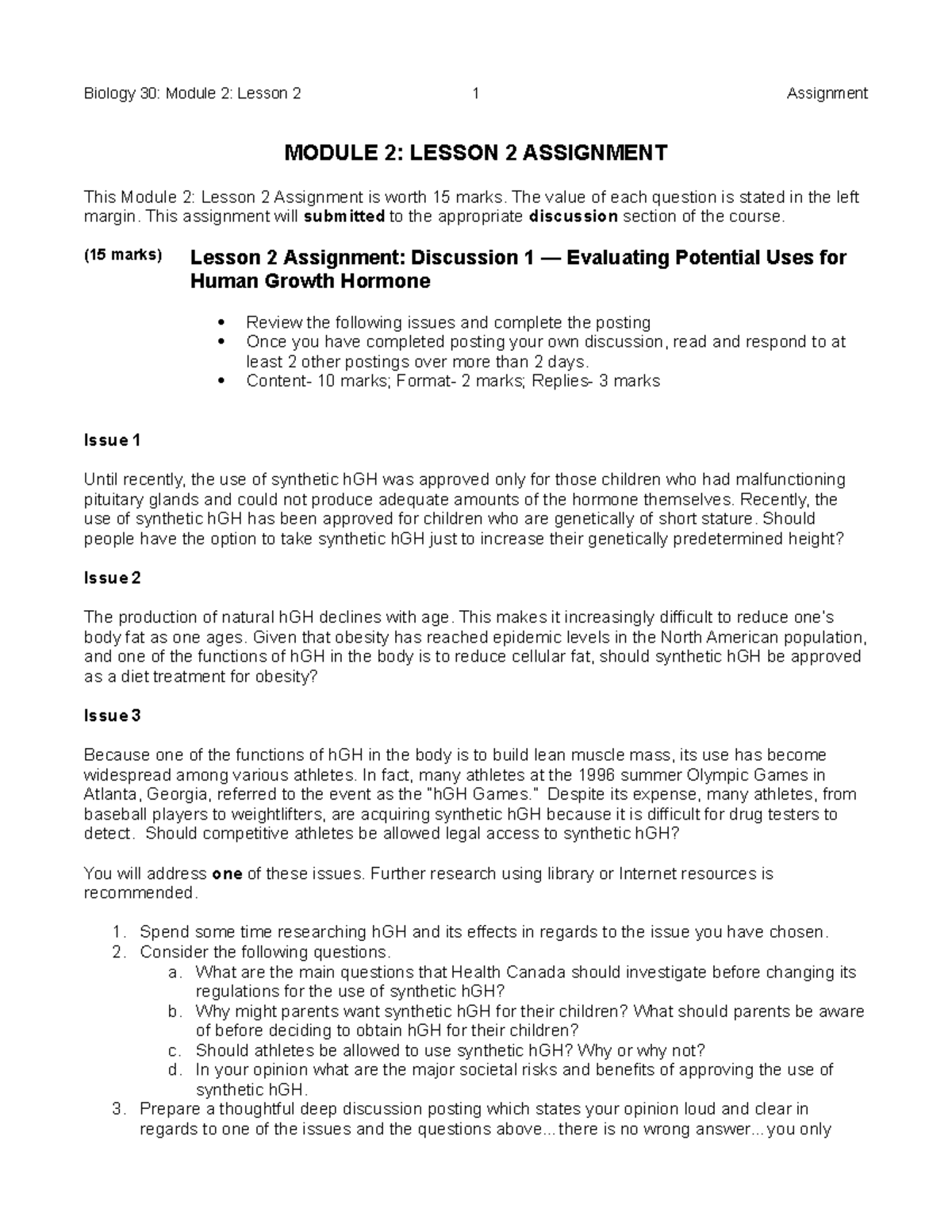 M2 L2 - Blood pressure - Biology 30: Module 2: Lesson 2 1 Assignment MODULE 2: LESSON 2 ...