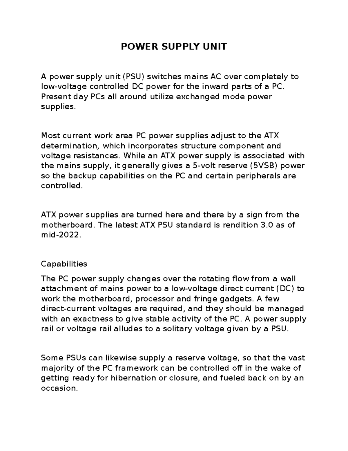 Power Supply UNIT PSU - computer study - POWER SUPPLY UNIT A power ...