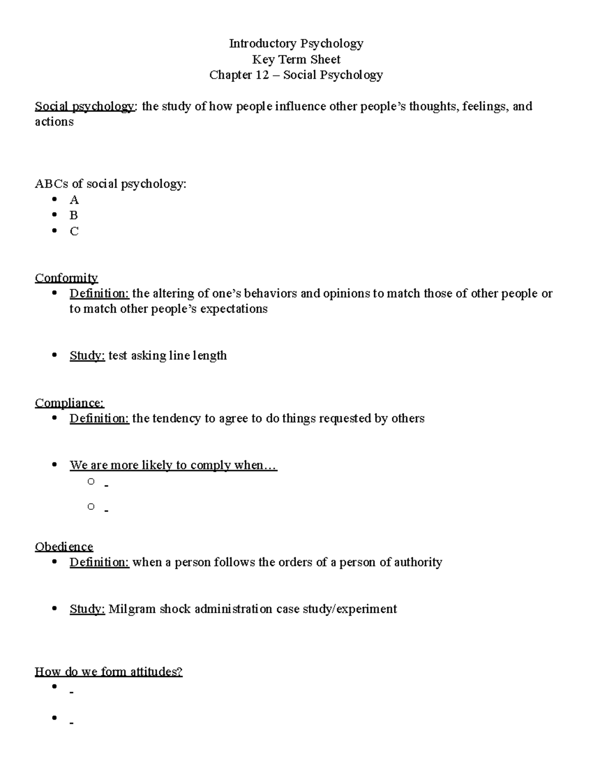 Key Term Sheet Ch 12 - Introductory Psychology Key Term Sheet Chapter ...