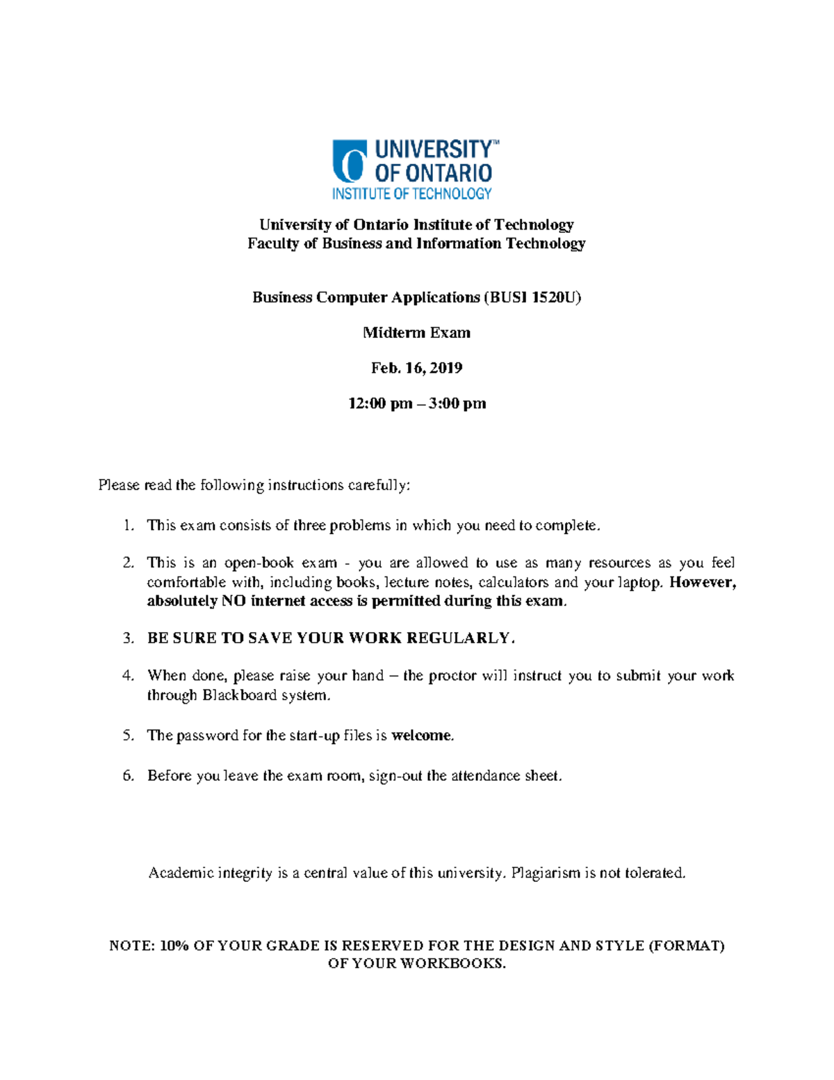 Midterm Exam 2019, questions - Warning: TT: undefined function: 32 University of Ontario ...