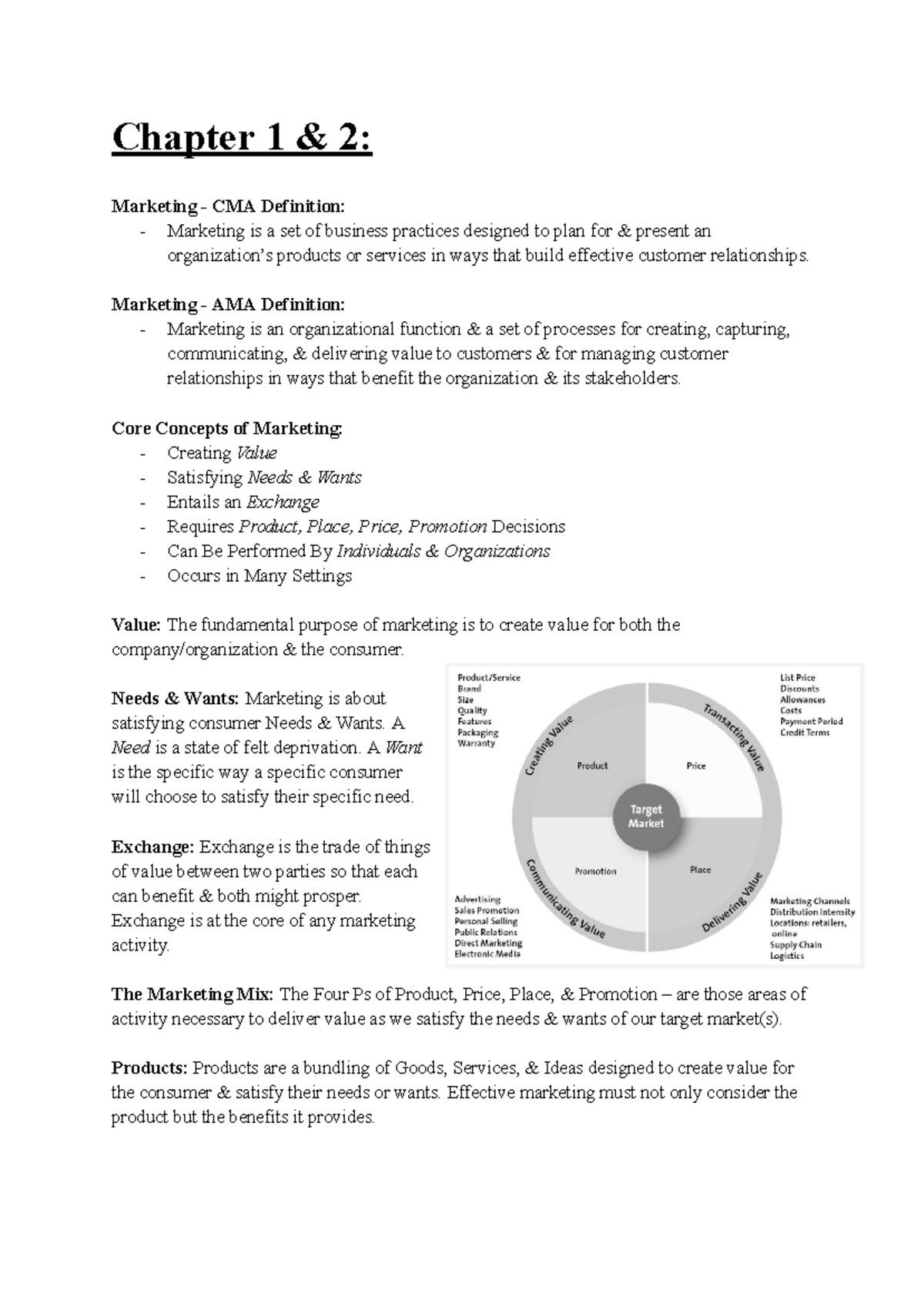 MOS2320 cumulative notes - Chapter 1 & 2: Marketing - CMA Definition ...