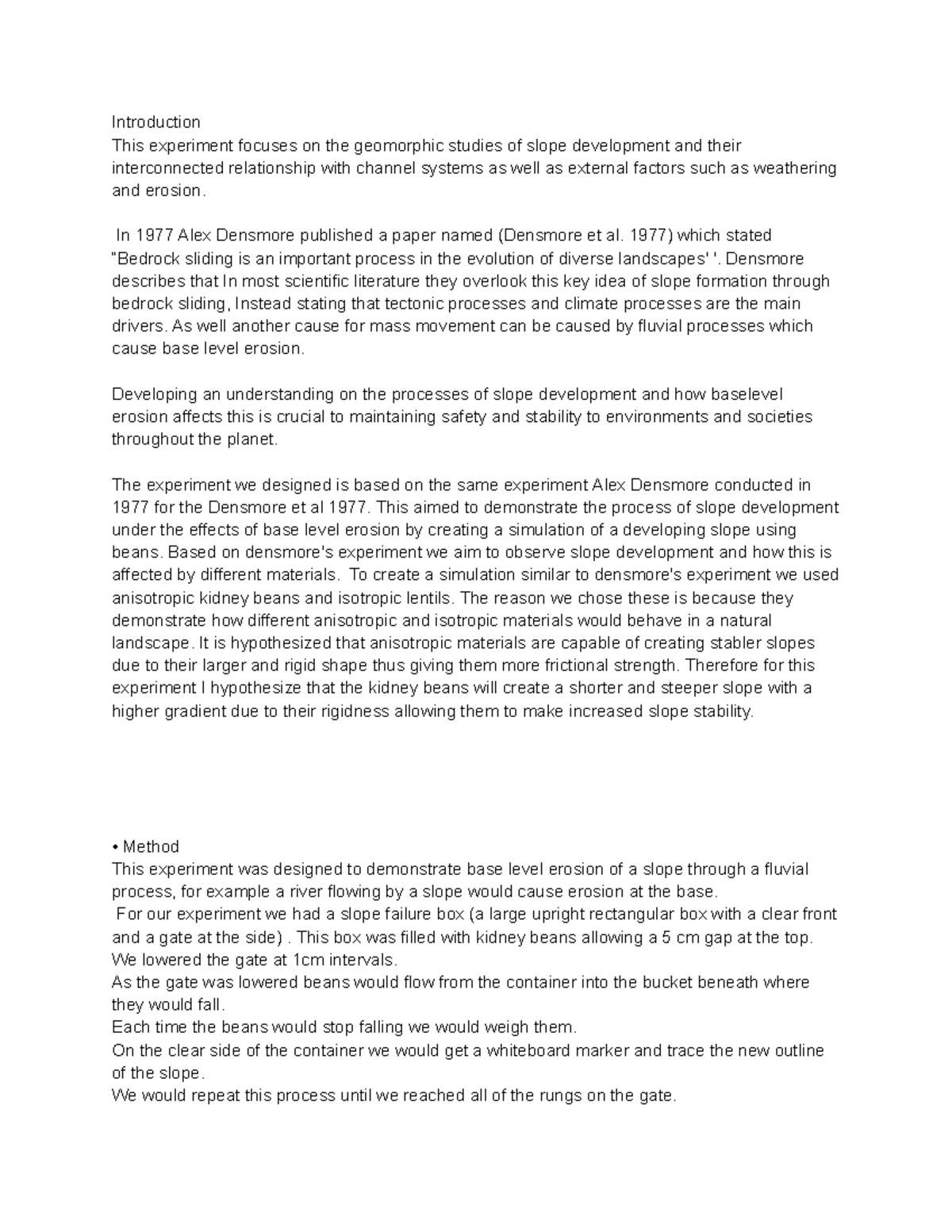 Geo101 Lab 2 Slope development experiment - Introduction This ...