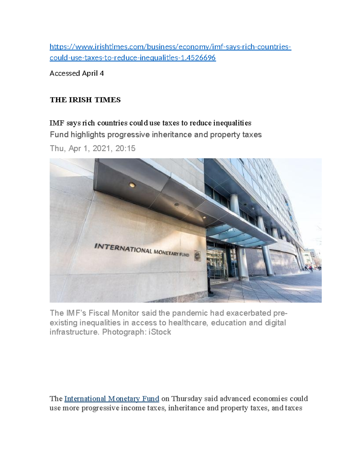 Higher wealth taxes - texto para leer y comprender - - Studocu